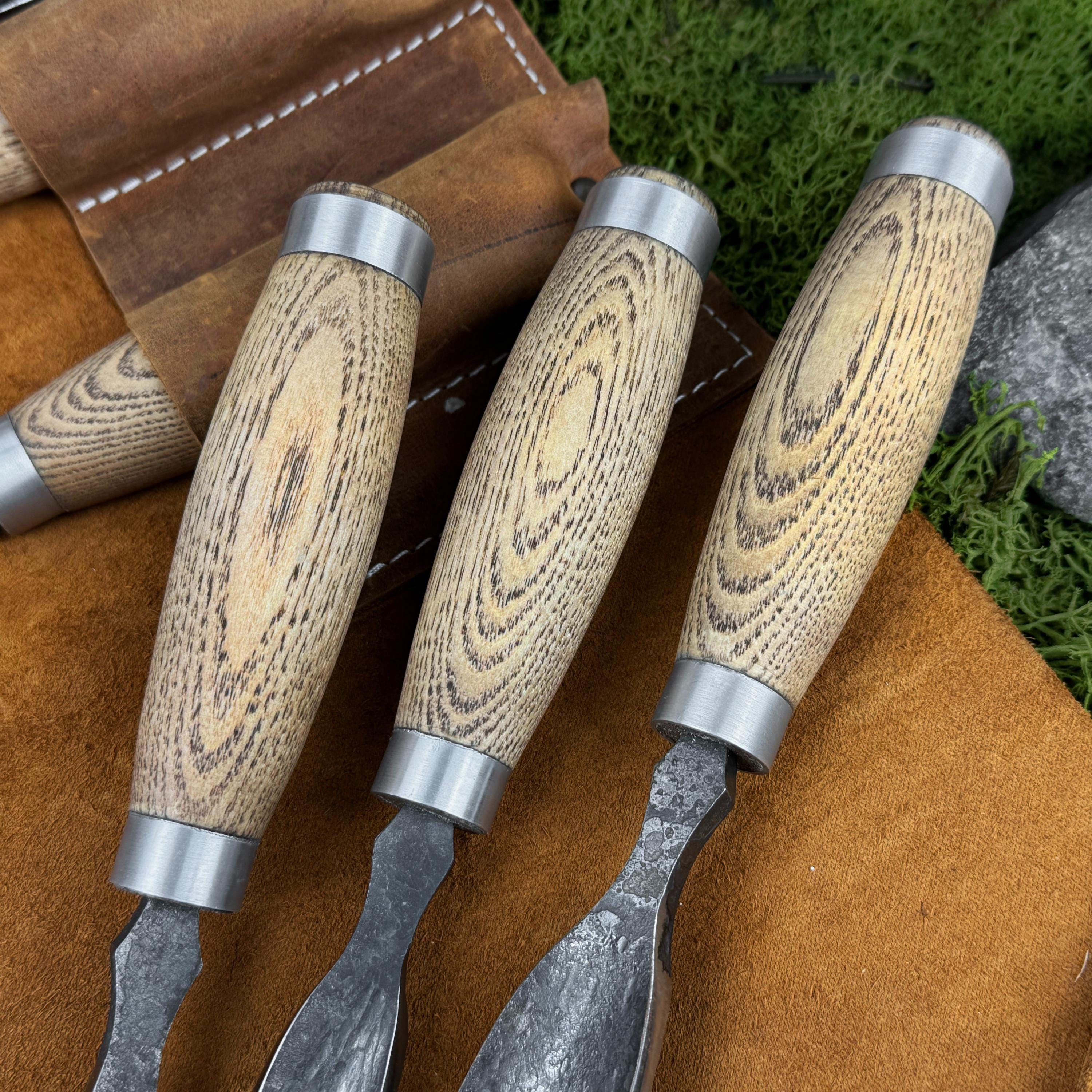 Set of 6 Wood Carving Gouge With Leather Case. Straight Rounded Gouges ...