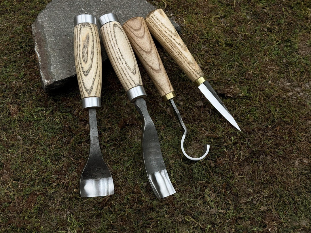 Set 4-piece Bowl Carving Tool With Leather Case. Wood Carving Tools ...