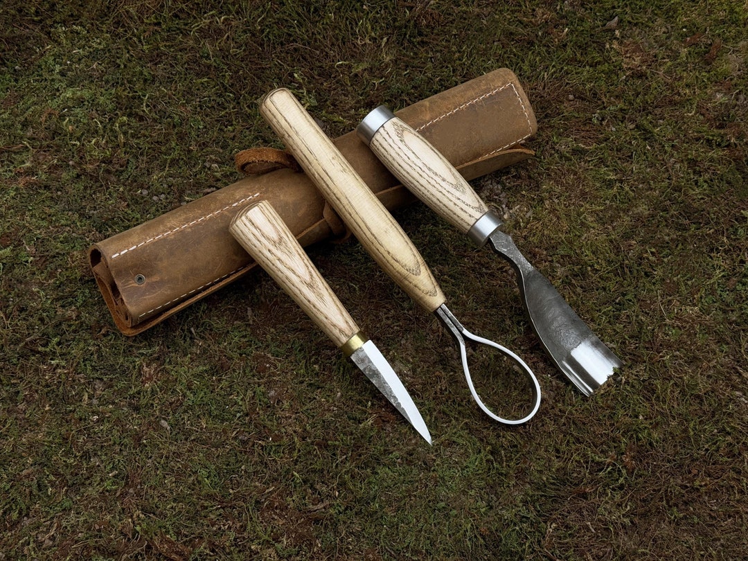 Spoon and Bowl Carving Knife Set With Leather Cases. Sloyd, Scorp ...