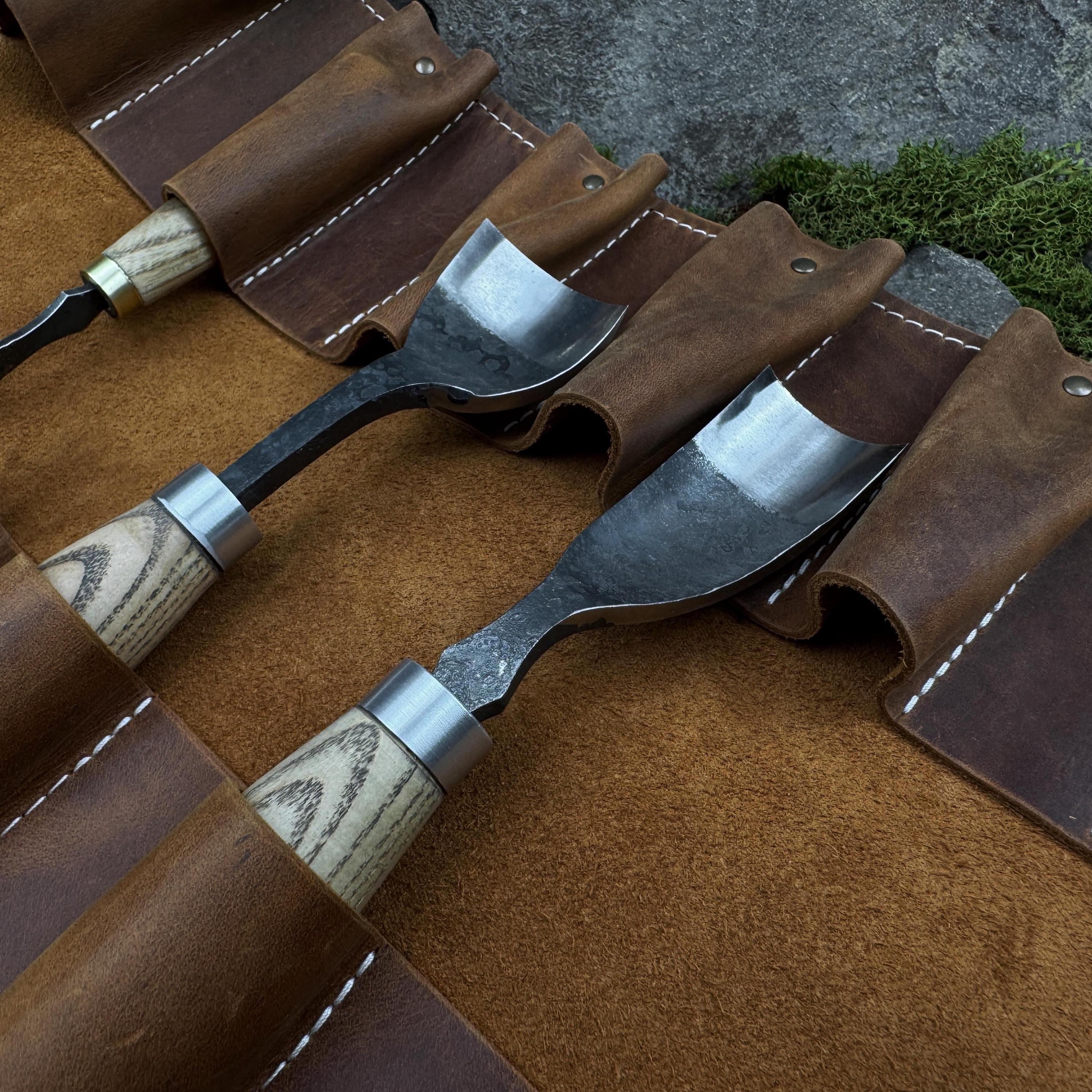 Leather Tool Roll. Leather Case for Wood Carving Tools, Bushcraft ...