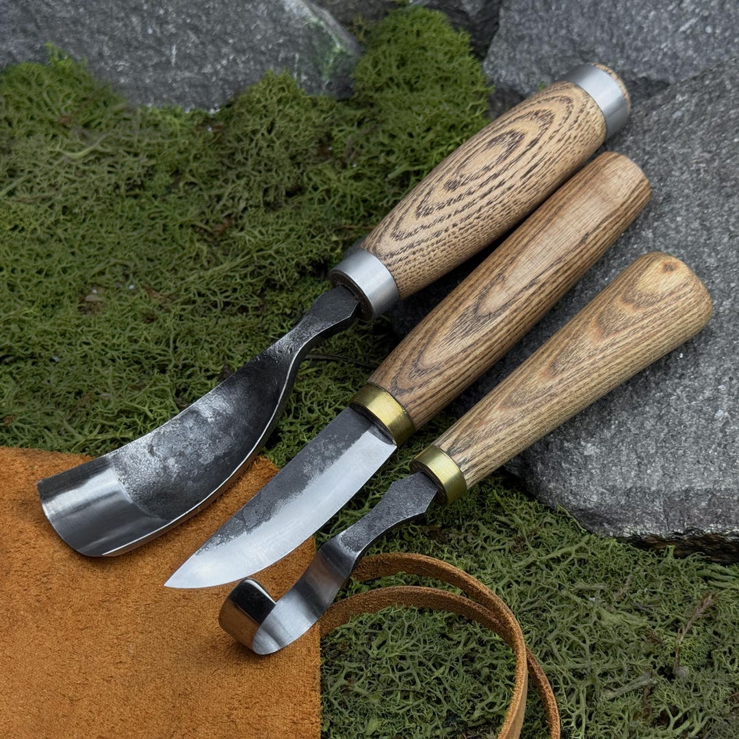 Set 3-piece Spoon Carving Tool With Leather Case. Sloyd, Hook Knives ...