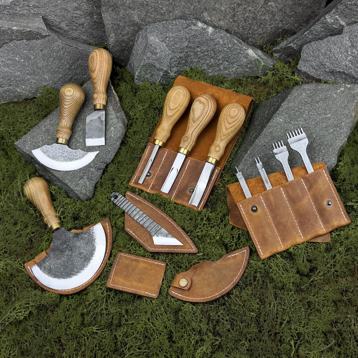 Set Leatherworking Tool 12 PCS With Leather Cases. Cutting Leather ...