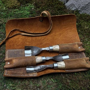 Set of 3 Bent Gouge With Leather Case. Spoon Carving Tools. Woodworking ...