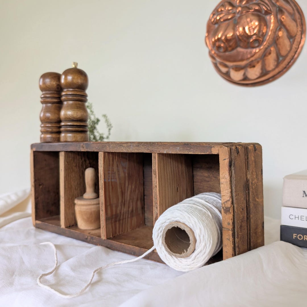 Antique Primitive Wooden Small Storage Box Compartment Rustic Kitchen ...