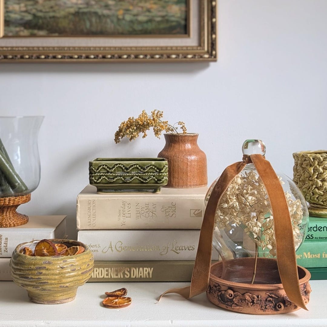 Vintage Collection Autumnal Vessels Cloches Warm Fall Table Shelf Decor ...