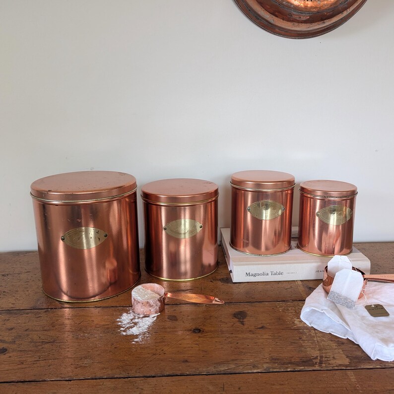 Vintage Copper Toned Kitchen Canisters Set of Four Ballonoff Country ...