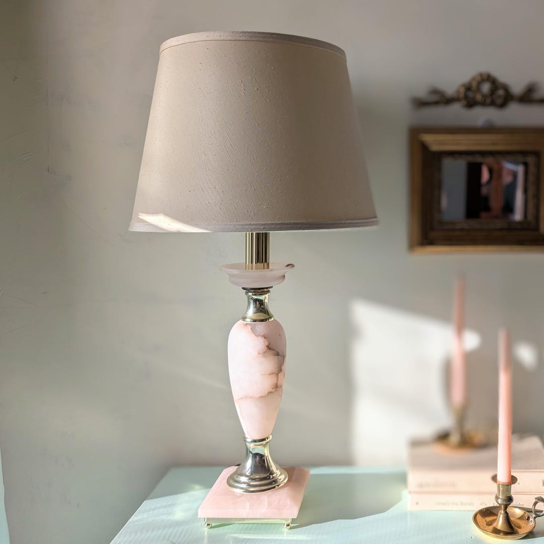 Gorgeous Vintage Pink Alabaster Statement Lamp With Silk Drum Shade - Etsy