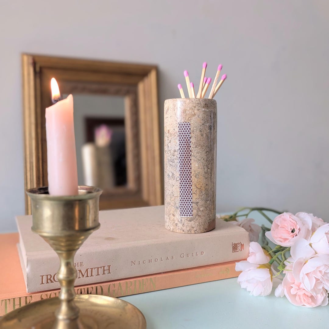 Vintage Stone Cylinder Match Striker Upcycled Minimalist Candle ...