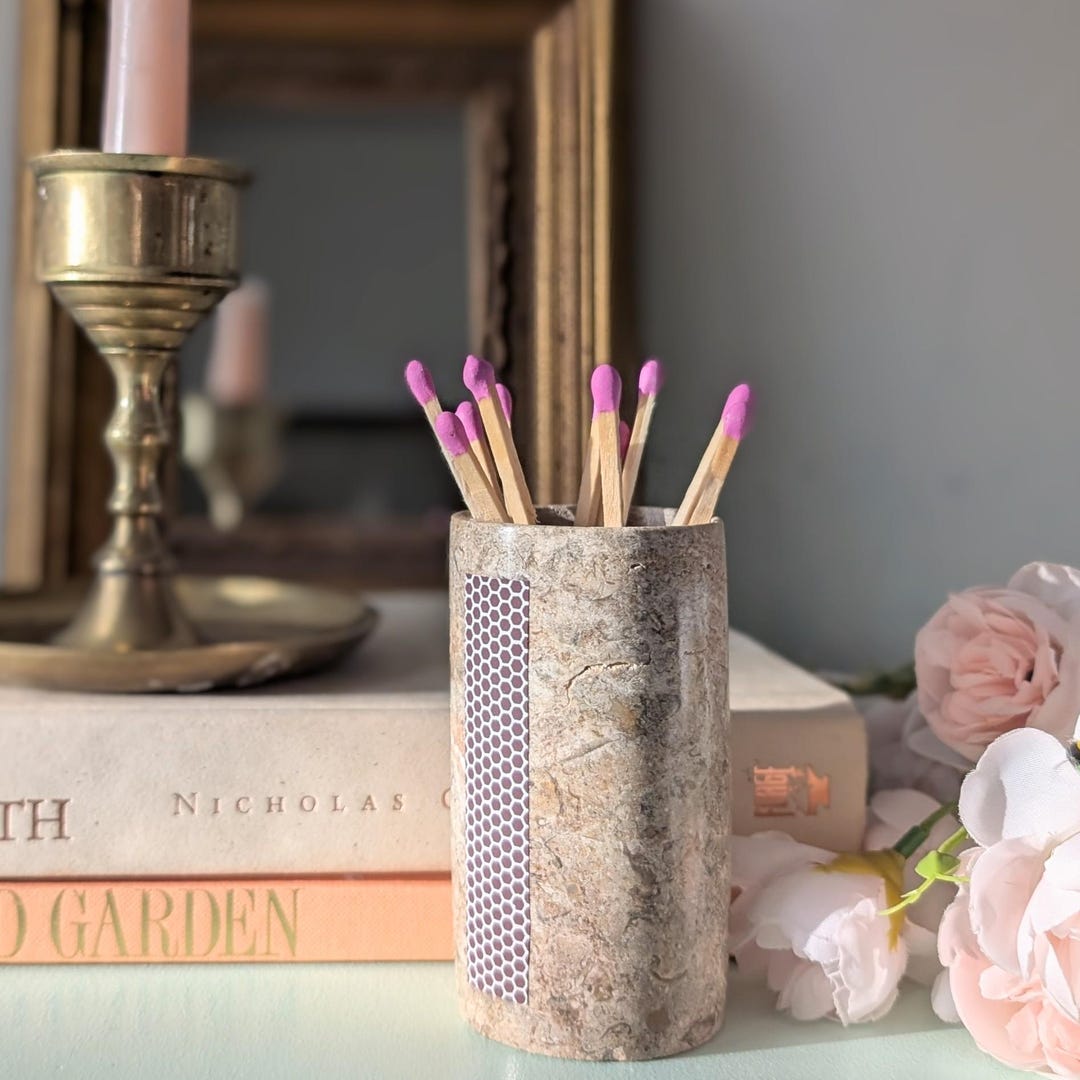 Vintage Stone Cylinder Match Striker Upcycled Minimalist Candle ...