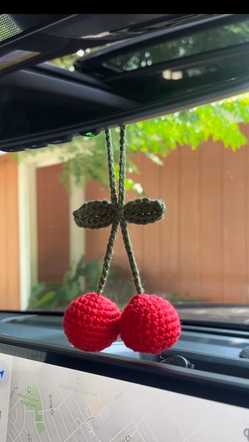 Handmade Cherry Crochet Car Charm Hanger for Rearview Mirror - Etsy