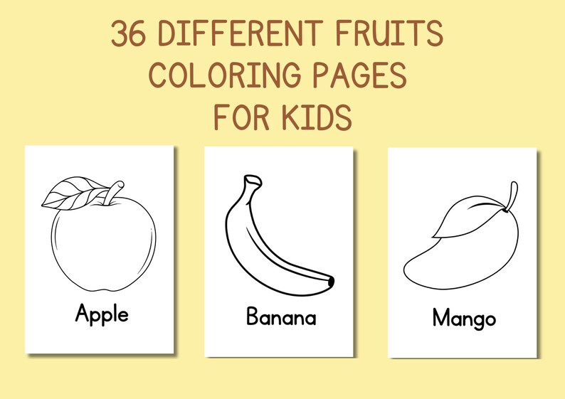 36 Fruit Coloring Pages for Kids, Easy Coloring Pages, Preschoolers ...