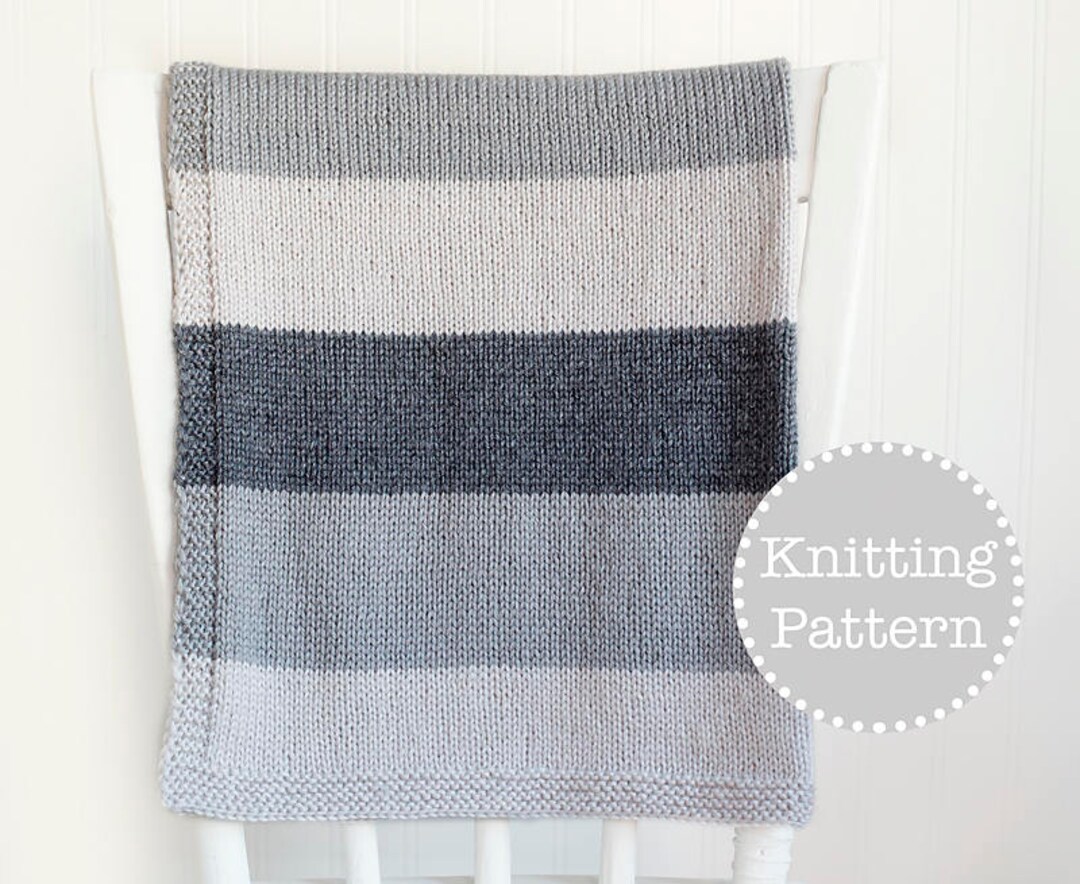 Knitting Pattern - Simple Striped Baby Blanket - Etsy