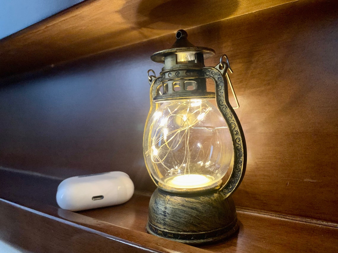 Mini British Retro Oil Lamp LED, Coppery Lantern Home Decor, Bedside ...