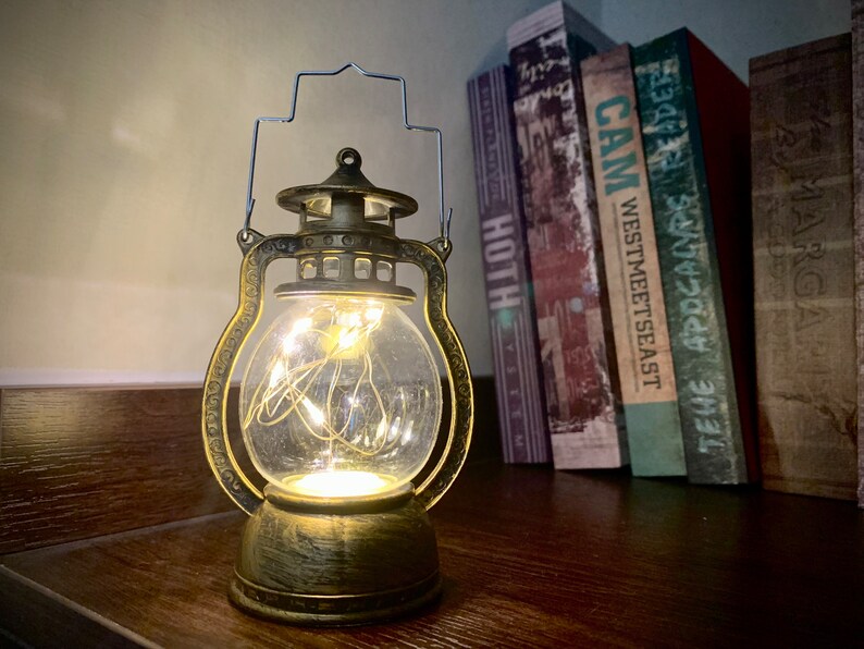 Mini British Retro Oil Lamp LED, Coppery Lantern Home Decor, Bedside ...