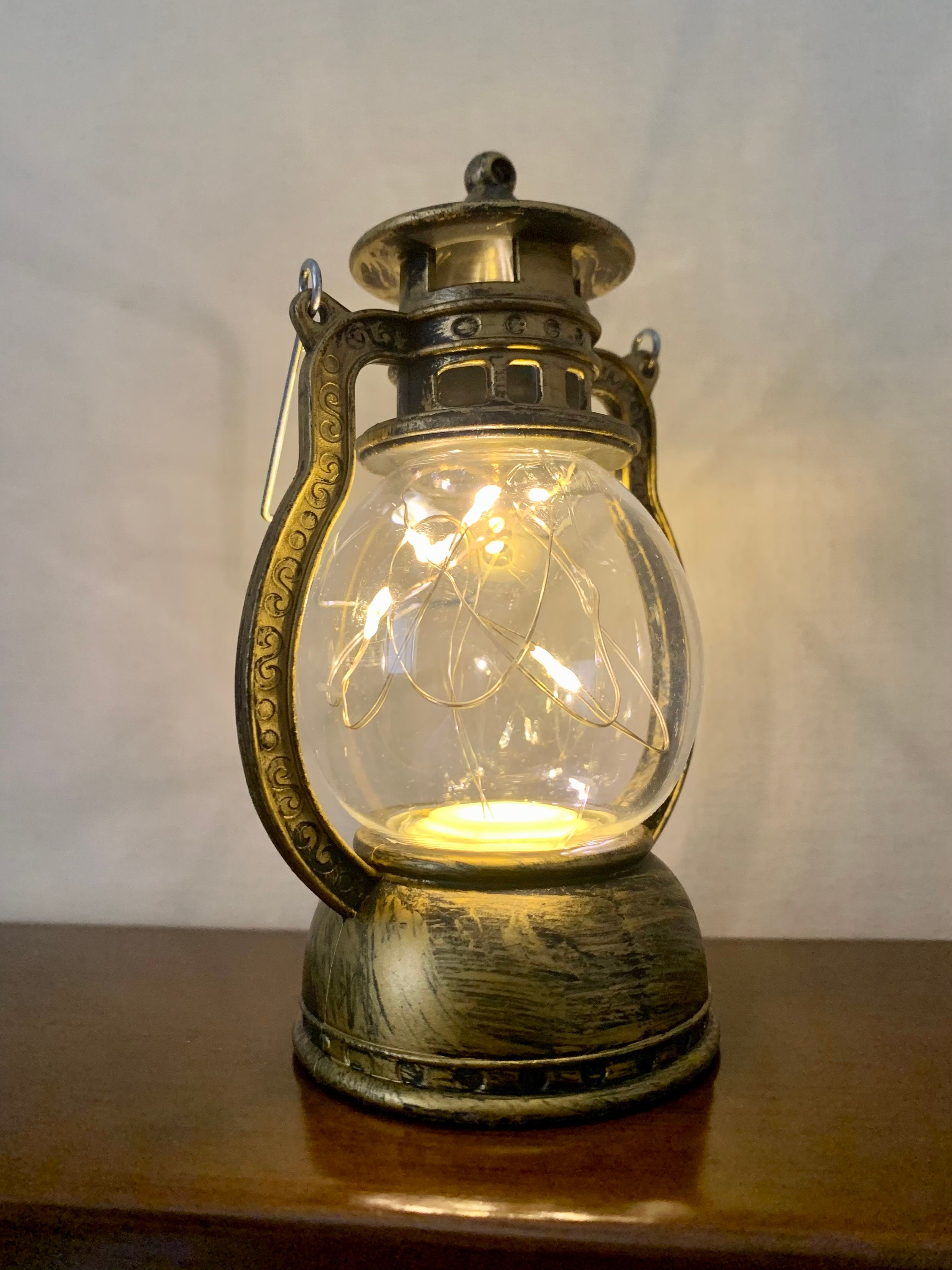 Mini British Retro Oil Lamp LED, Coppery Lantern Home Decor, Bedside ...