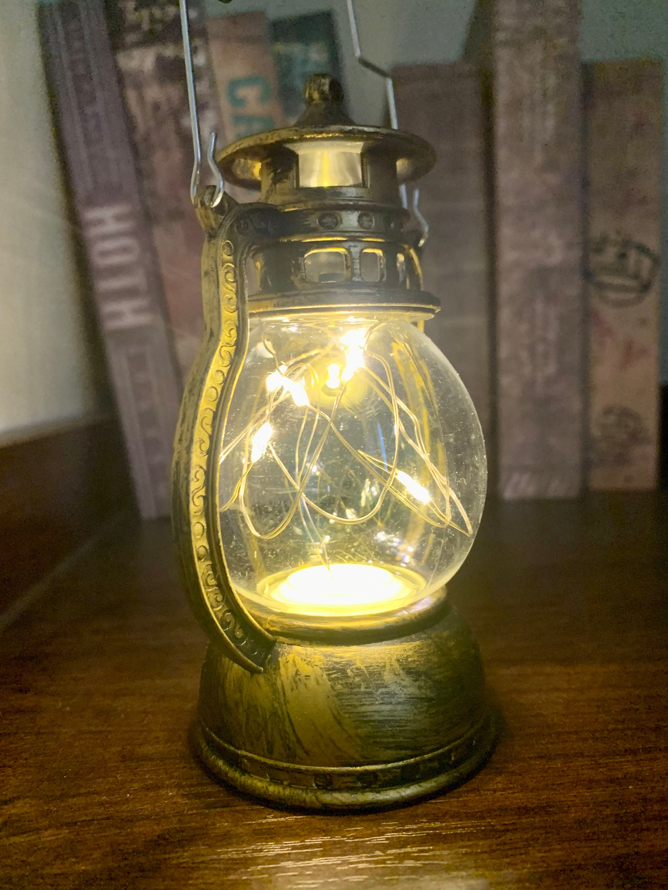 Mini British Retro Oil Lamp LED, Coppery Lantern Home Decor, Bedside ...