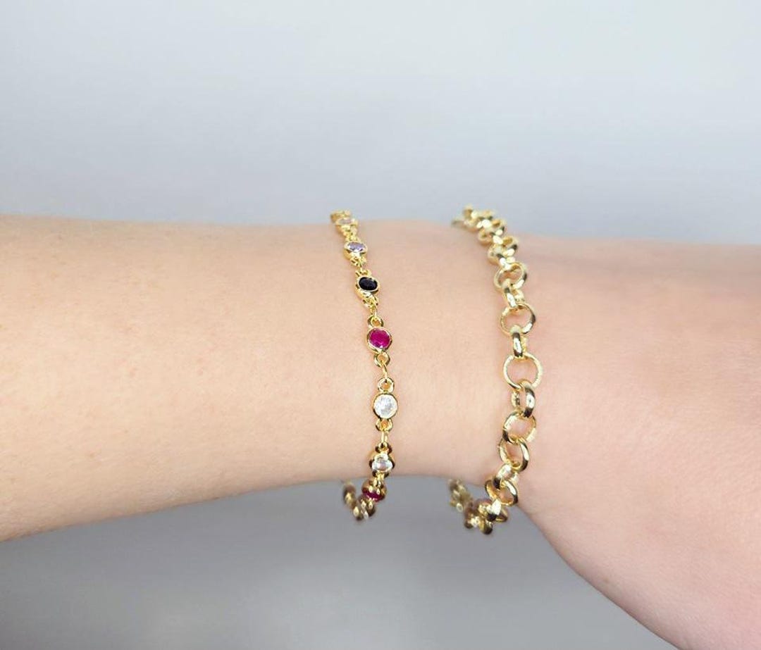 Gold Stacking Bracelets Set: Cubic Zirconia & Rolo Chain - Etsy