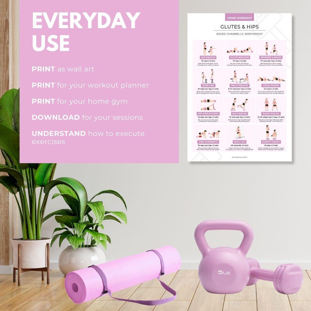 Glute and Hips Workout, Printable Home Workout, Dumbbell Bodyweight ...