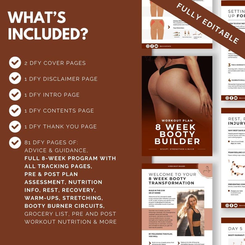 8 Week Booty Builder, Glute Workout Plan, Home Workout Plan, Canva Ebook Template, Fitness Ebook ...