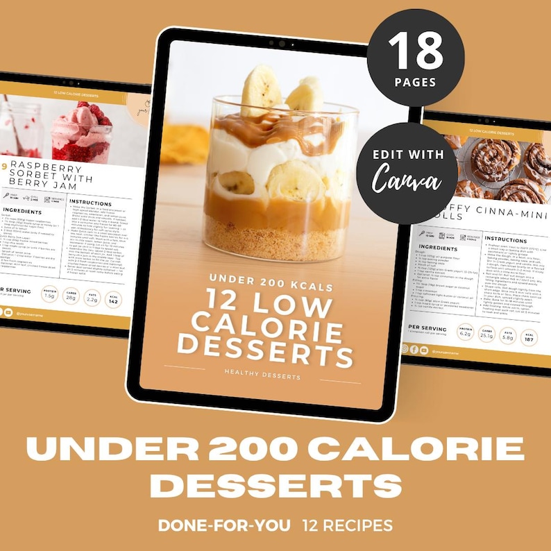 Low Calorie Desserts, DFY Meal Plan, Canva Ebook Template, Fitness Ebook Template, DFY Health ...