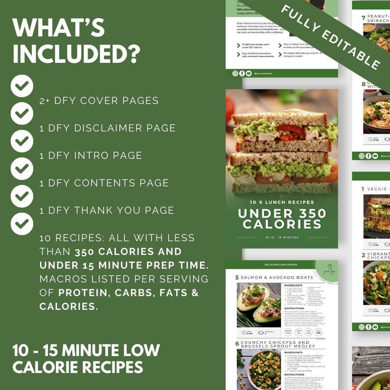 350 Calorie Meals, DFY Recipe Book, Canva Ebook Template, Health ...