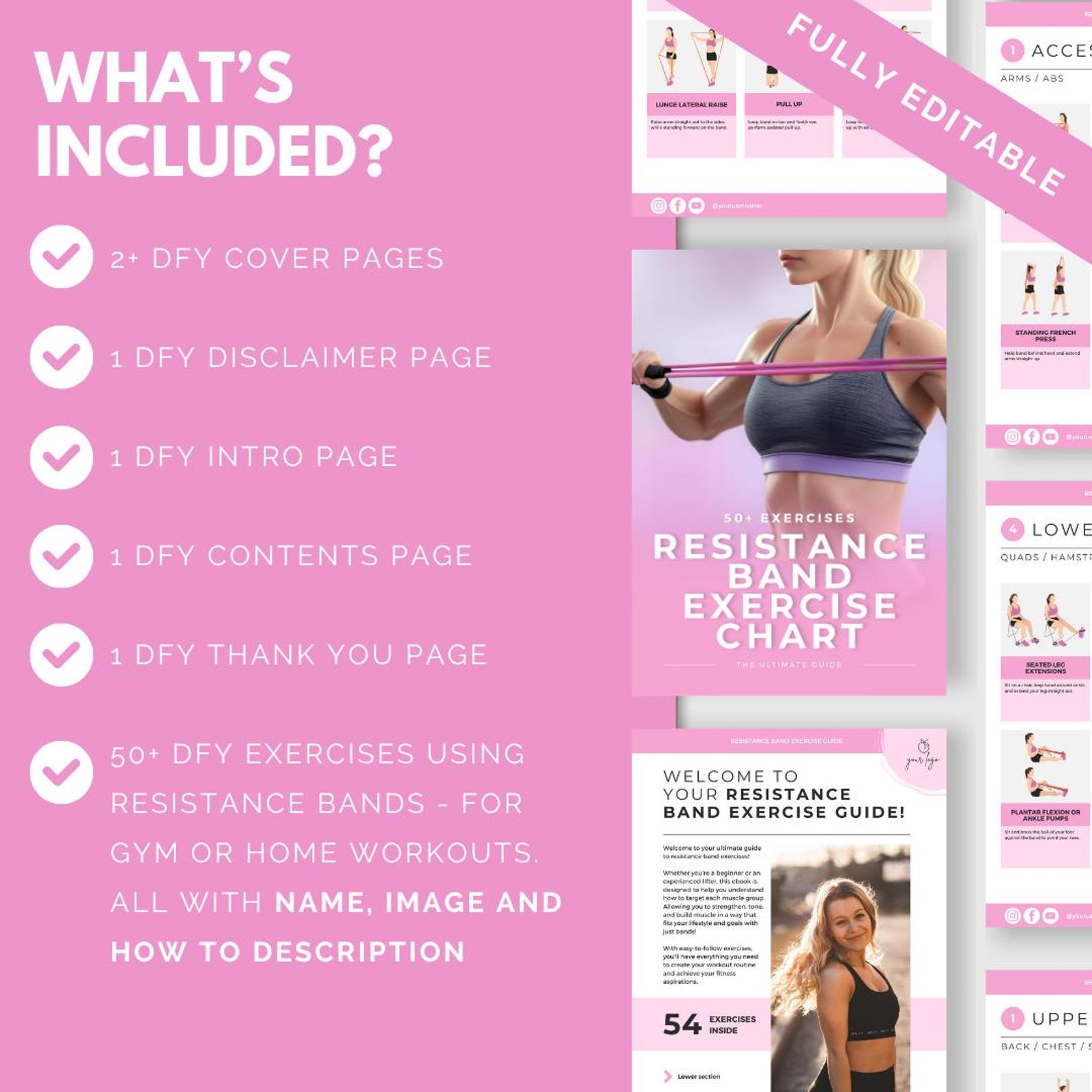 Resistance Band Workout Chart, Exercise Instructions, Exercise Poster ...