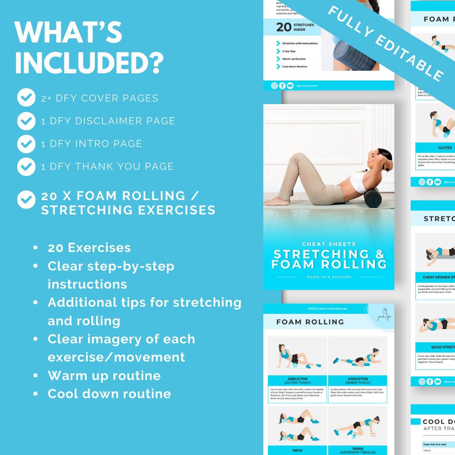 Stretching and Foam Rolling Chart, Workout Instructions, Exercise ...