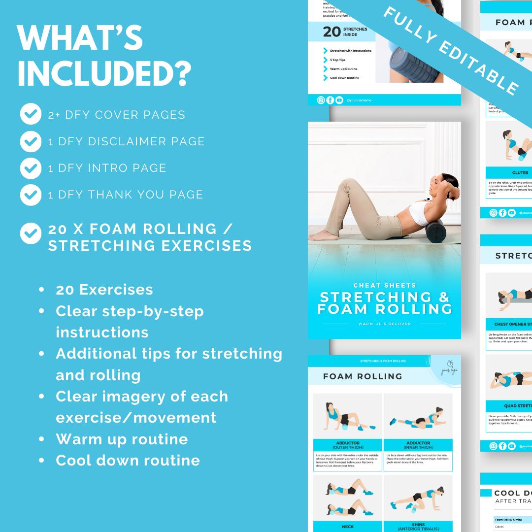 Stretching and Foam Rolling Chart, Workout Instructions, Exercise ...