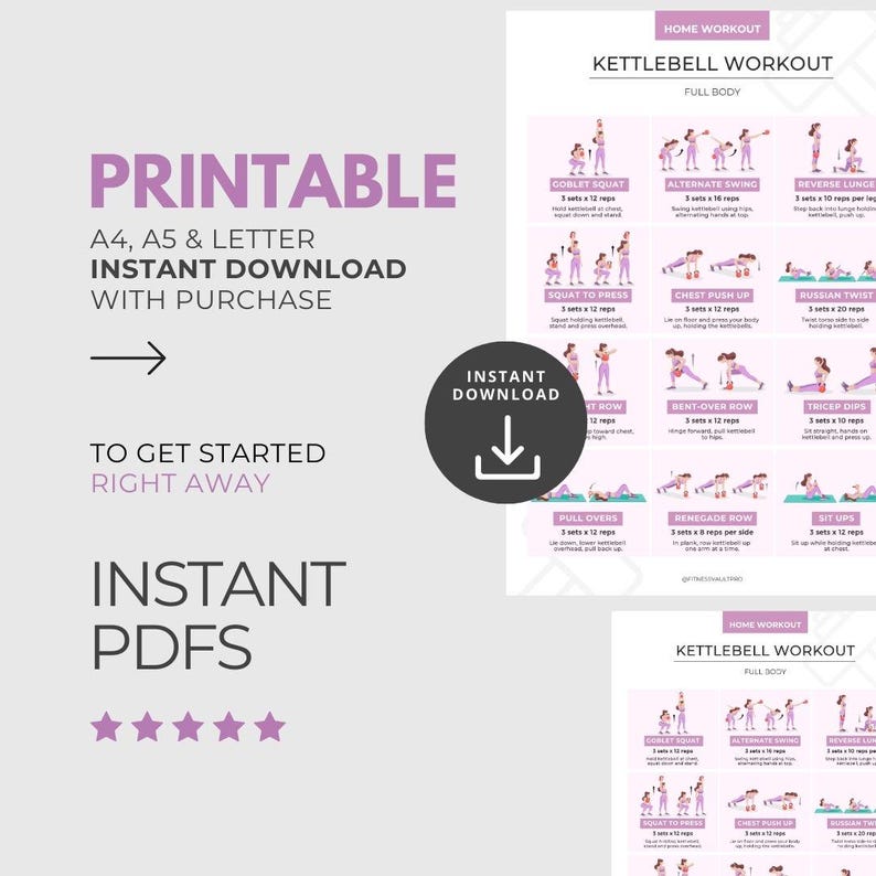 Kettlebell Full Body Workout, Printable Home Workout PDF, Upper & Lower ...
