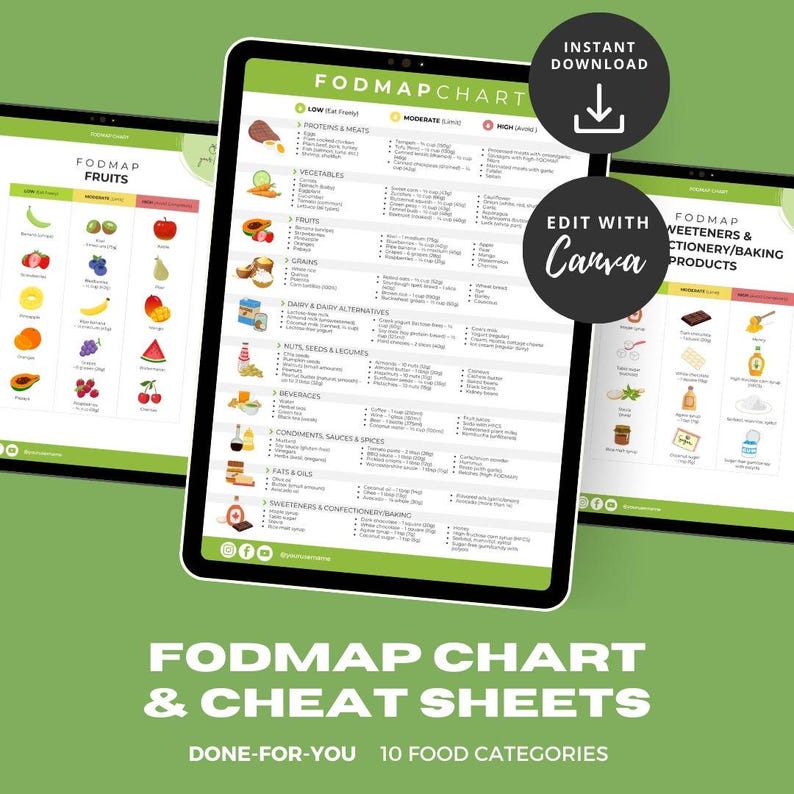 Fodmap Food Chart, Food Chart Nutrition Guide, IBS Meal Plan, Canva ...