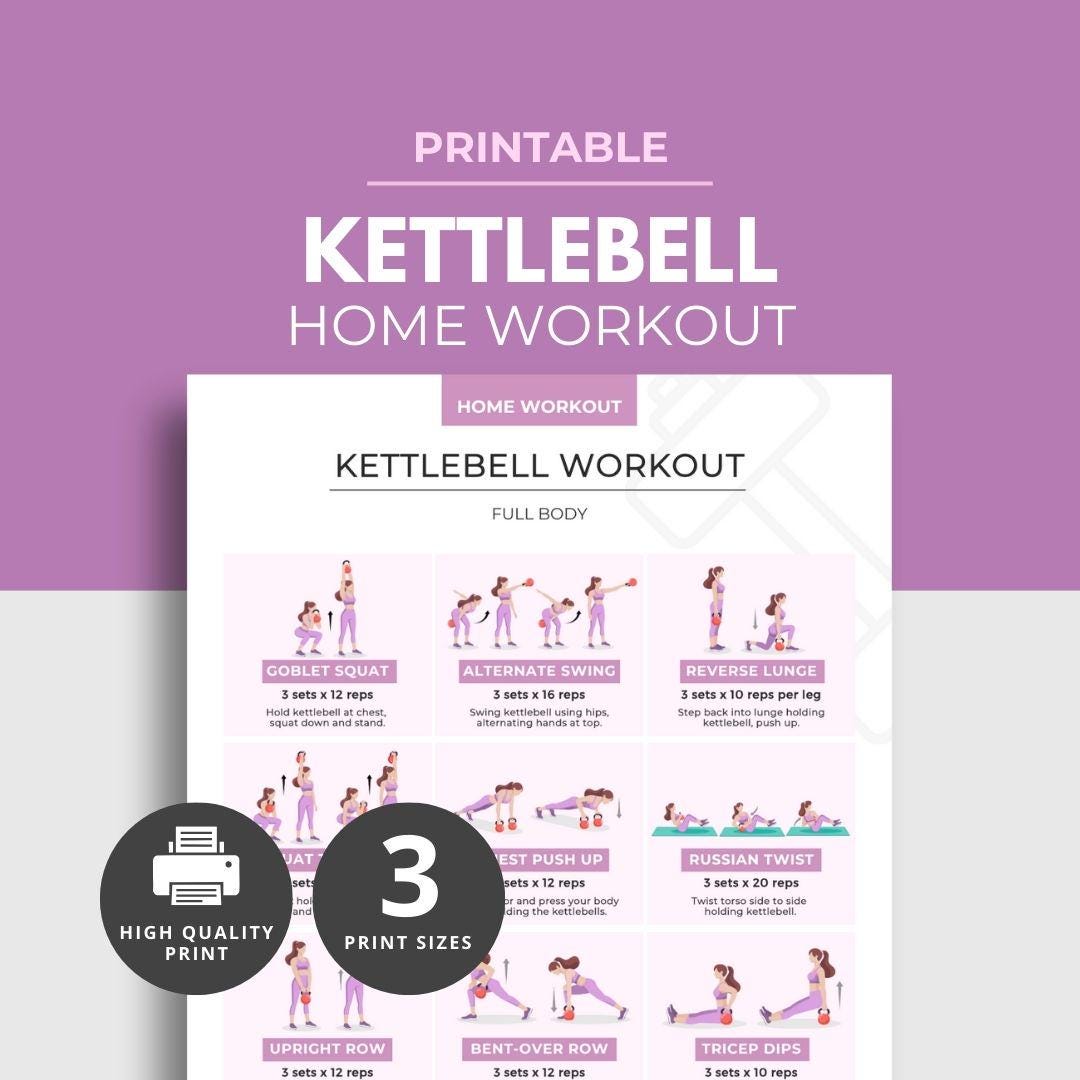Kettlebell Full Body Workout, Printable Home Workout PDF, Upper & Lower ...