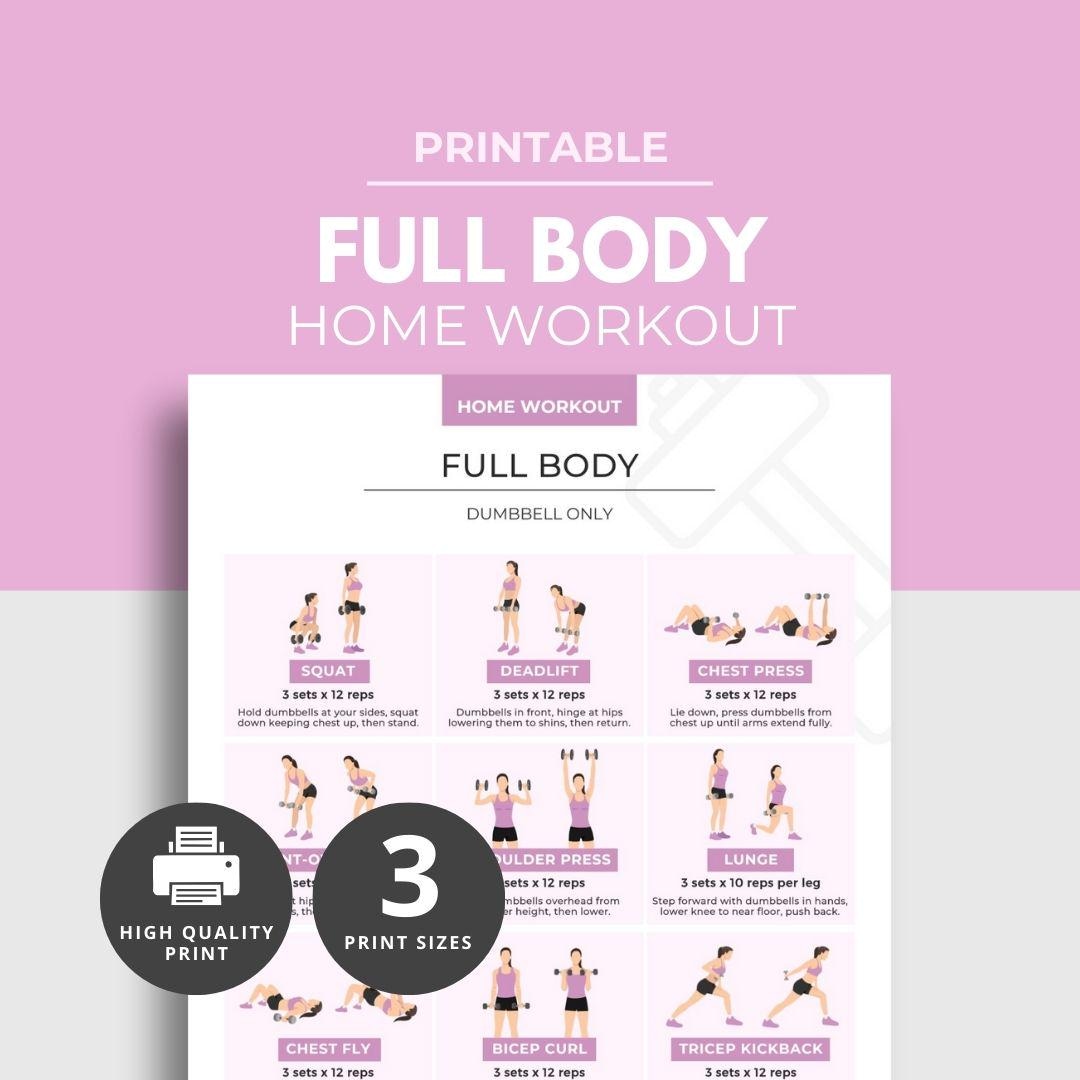 Full Body Dumbbell Workout, Printable Home Workout, Dumbbell Exercises ...