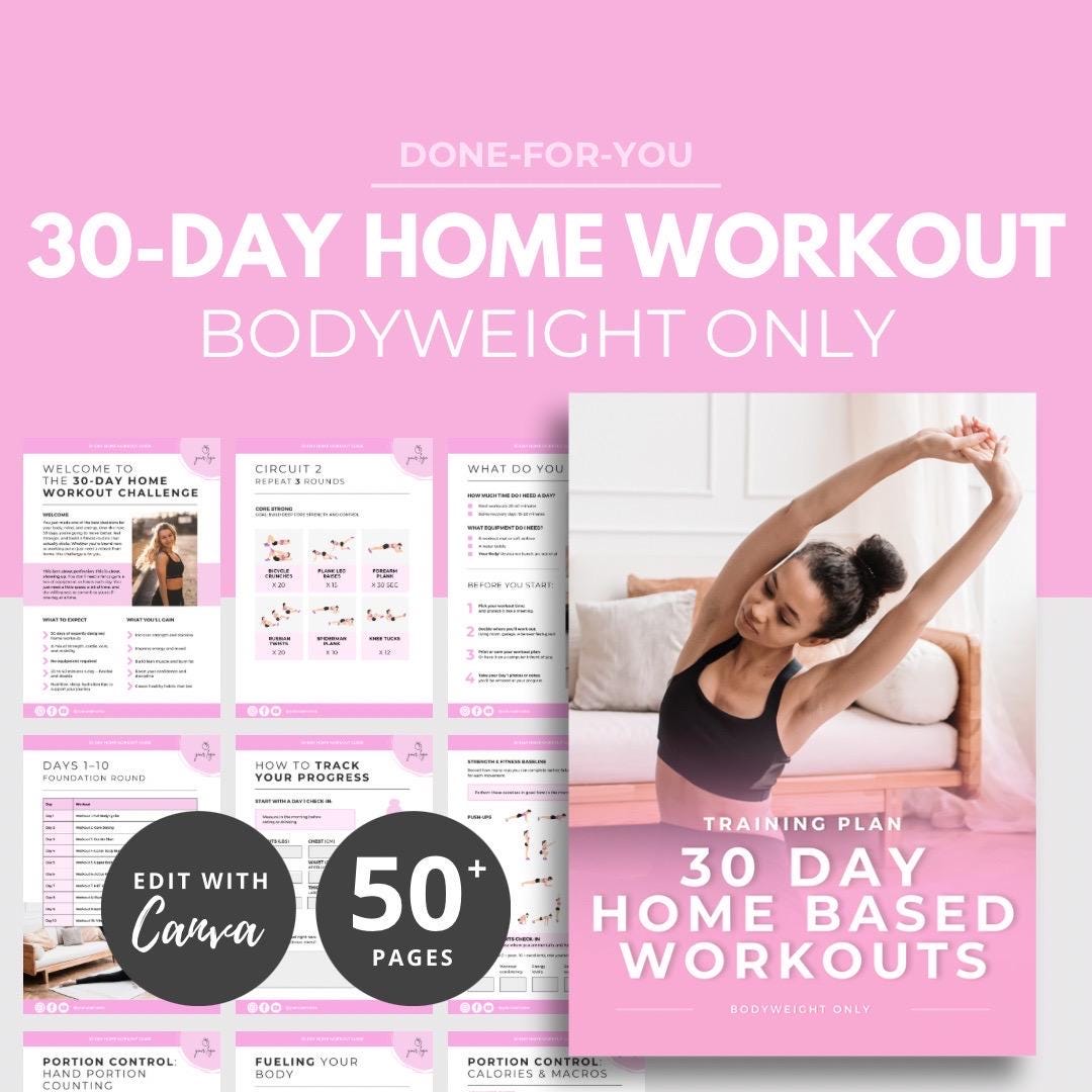 30-day Home Workout Program, PLR Digital Products, Canva Ebook Template ...