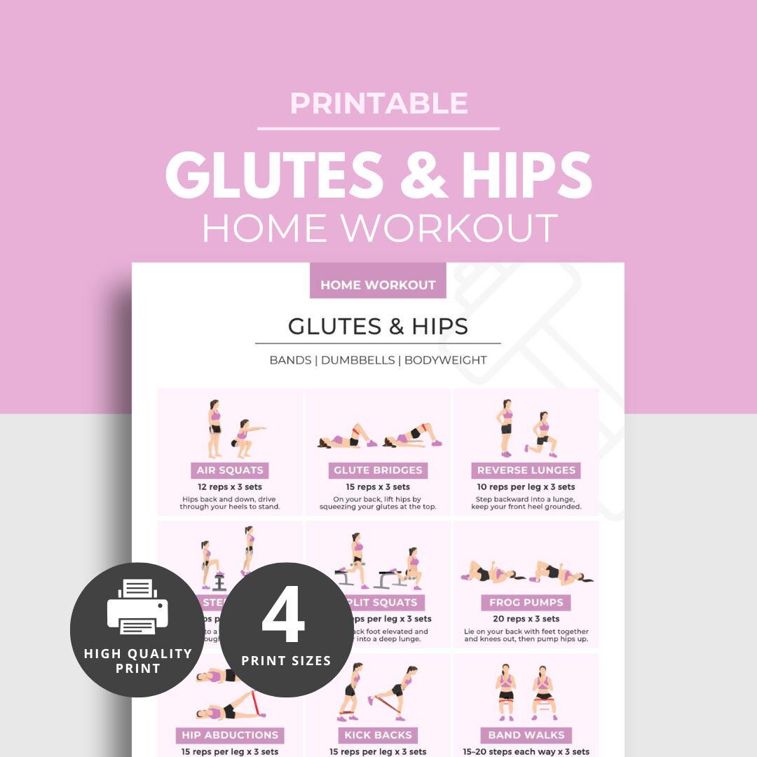 Glute and Hips Workout, Printable Home Workout, Dumbbell Bodyweight ...