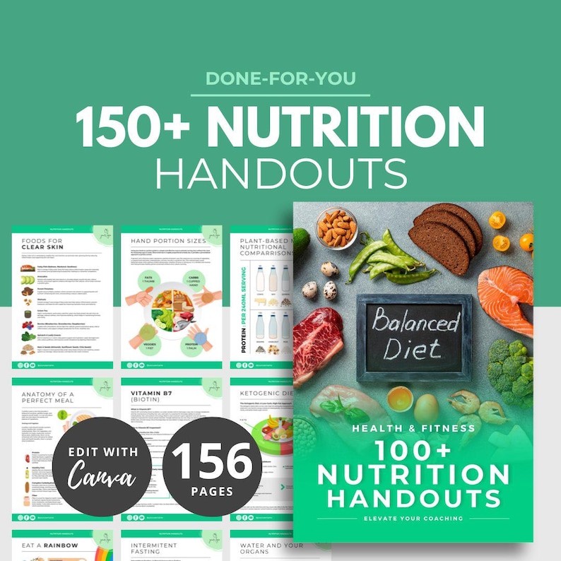 150+ Nutrition Handout Templates for Health and Fitness Coaches, Canva ...