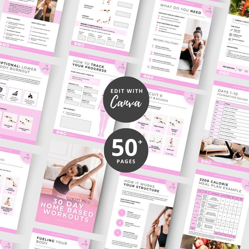 30-day Home Workout Program, PLR Digital Products, Canva Ebook Template ...