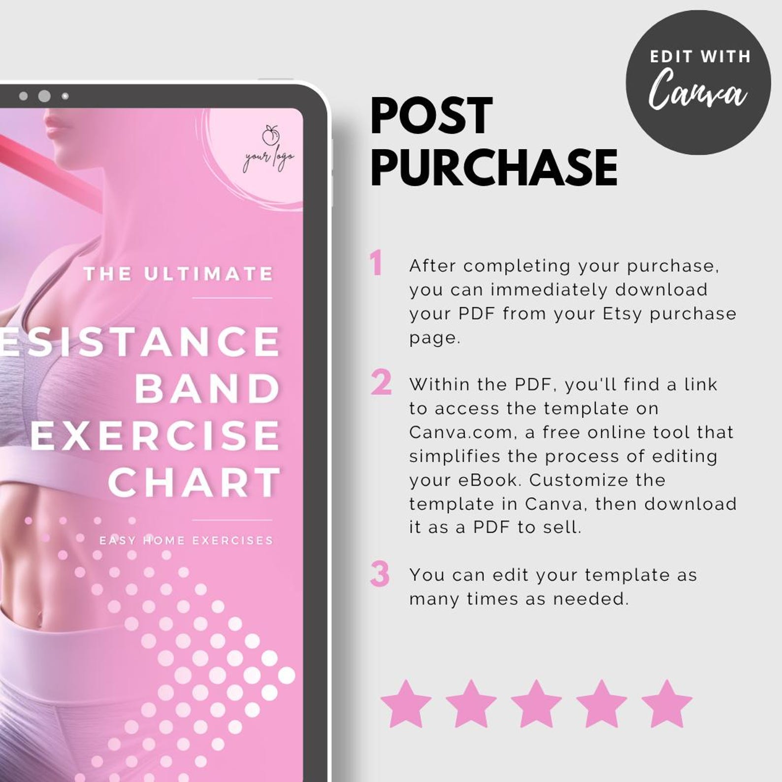 Resistance Band Workout Chart, Exercise Instructions, Exercise Poster ...