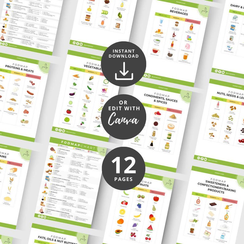 Fodmap Food Chart, Food Chart Nutrition Guide, IBS Meal Plan, Canva ...
