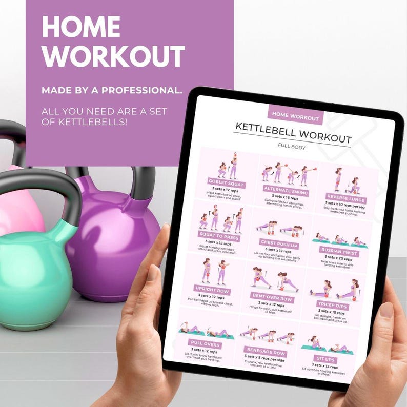 Kettlebell Full Body Workout, Printable Home Workout PDF, Upper & Lower ...