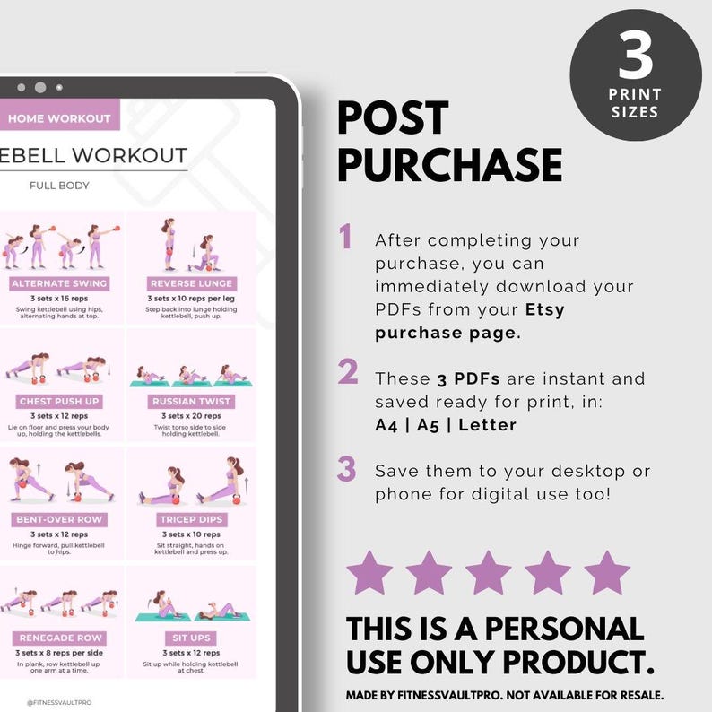 Kettlebell Full Body Workout, Printable Home Workout PDF, Upper & Lower ...