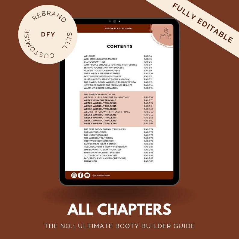 8 Week Booty Builder, Glute Workout Plan, Home Workout Plan, Canva Ebook Template, Fitness Ebook ...