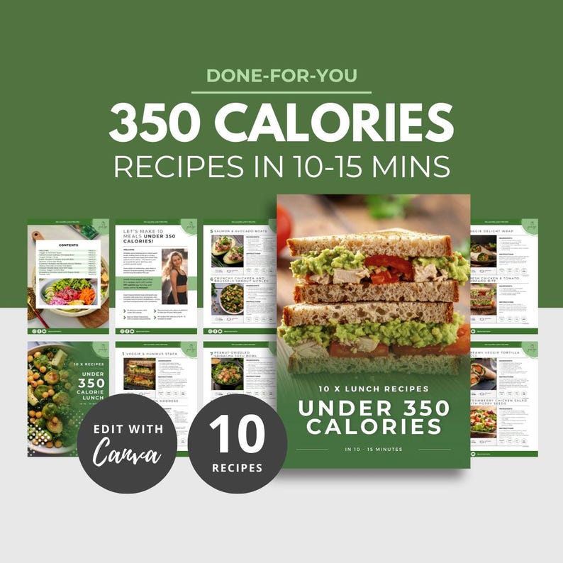 350 Calorie Meals, DFY Recipe Book, Canva Ebook Template, Health ...