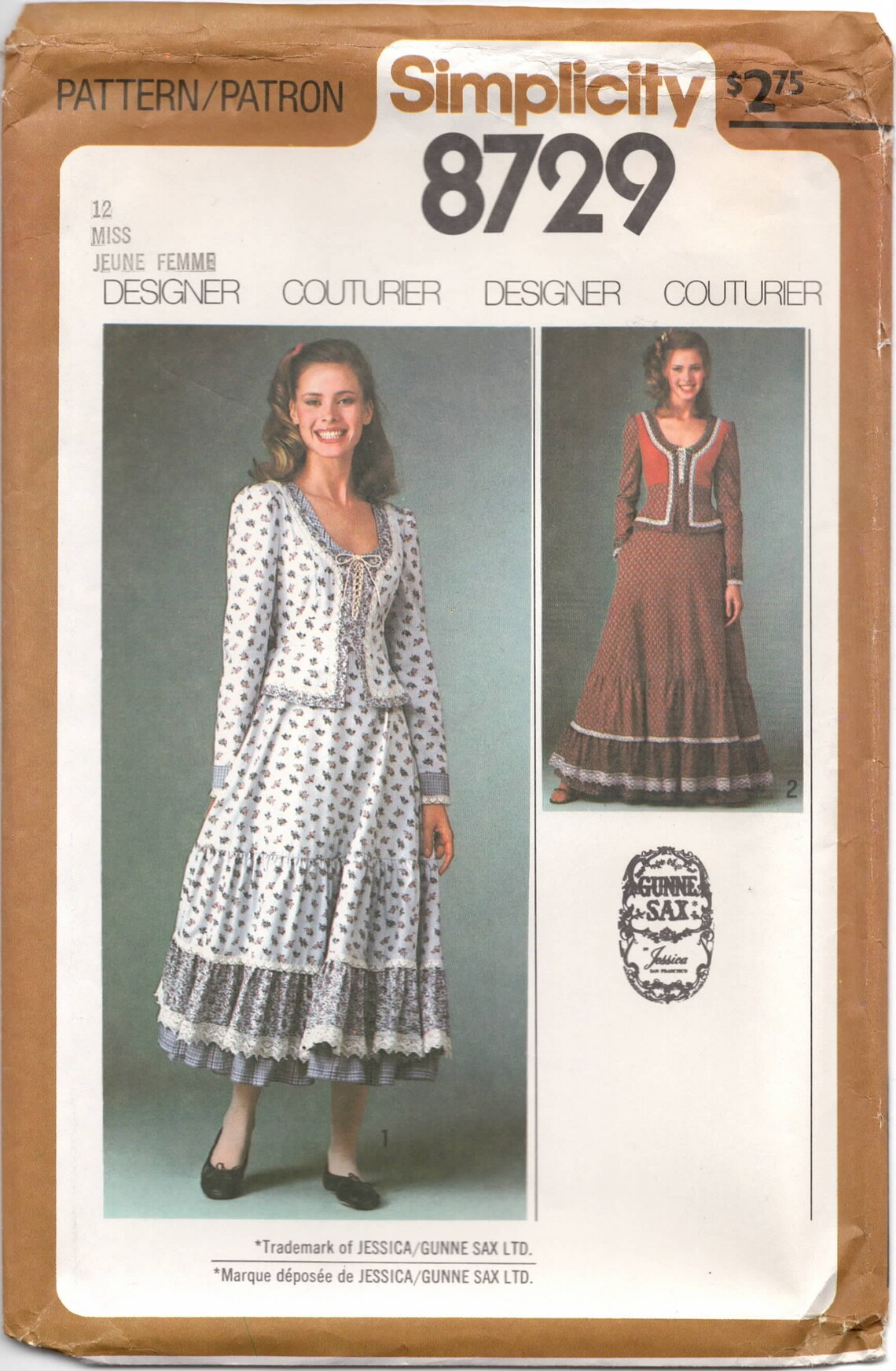 RARE Simplicity 8729 UNCUT Gunne Sax Ruffled Prarie Dress Size Small ...