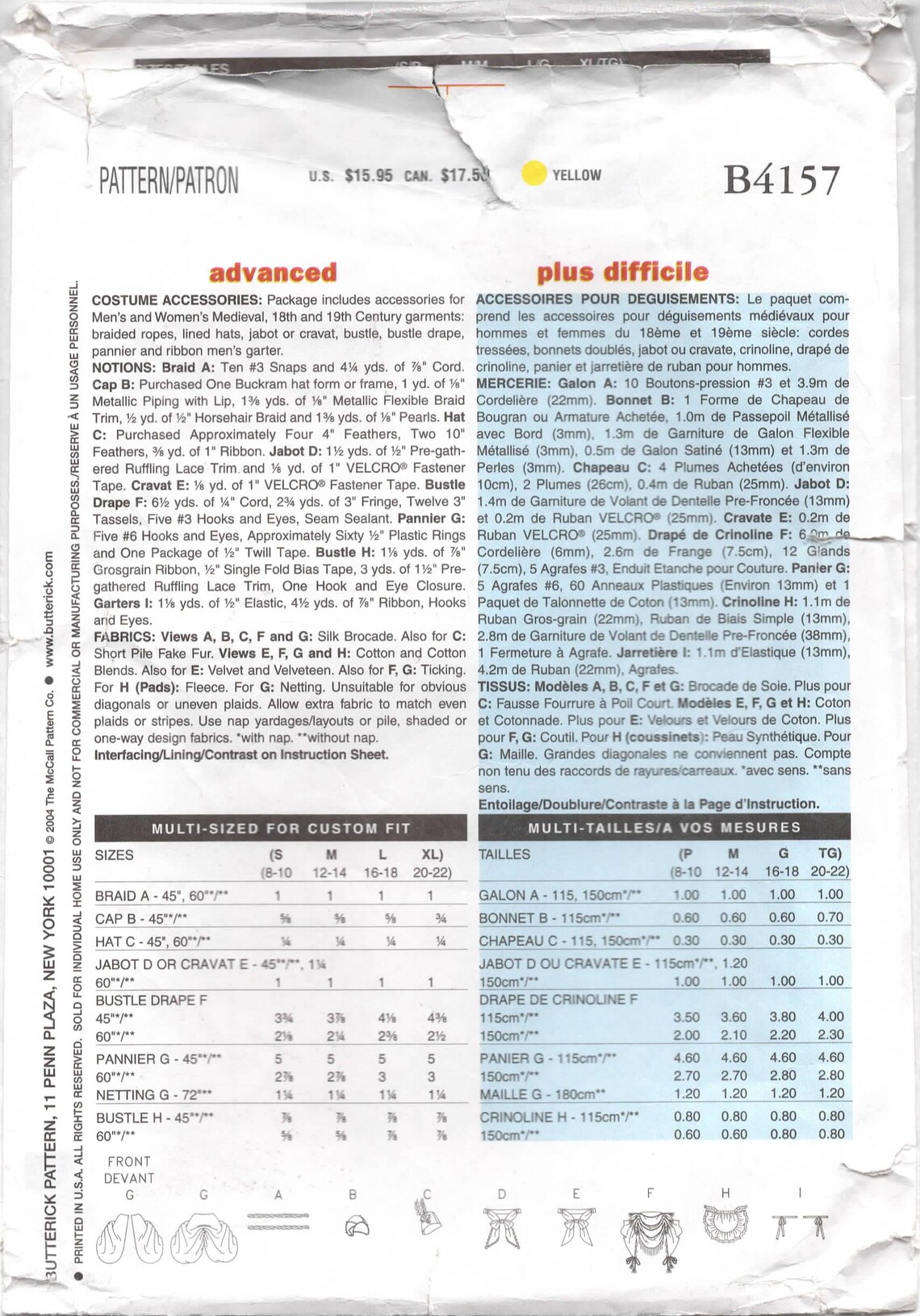 Costume Sewing Pattern UNCUT Butterick 4157 - Medieval 18th & 19th ...