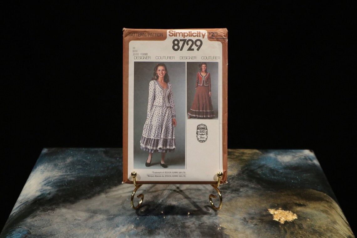 RARE Simplicity 8729 UNCUT Gunne Sax Ruffled Prarie Dress Size Small ...