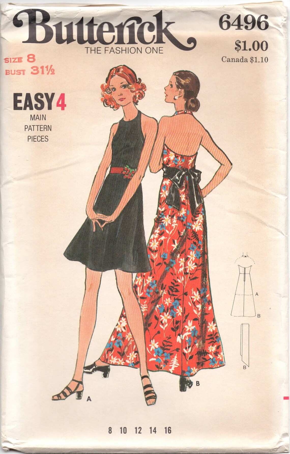 Butterick 6469 UNCUT - Flared Halter Dress Extra Small 1970's Vintage ...