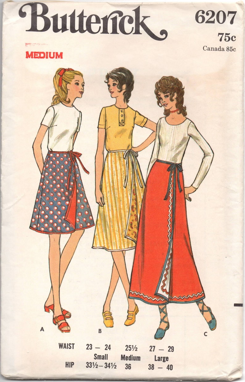 Butterick 6207 2 Piece Reversible Wrap Skirt Size Small 1960's Vintage ...