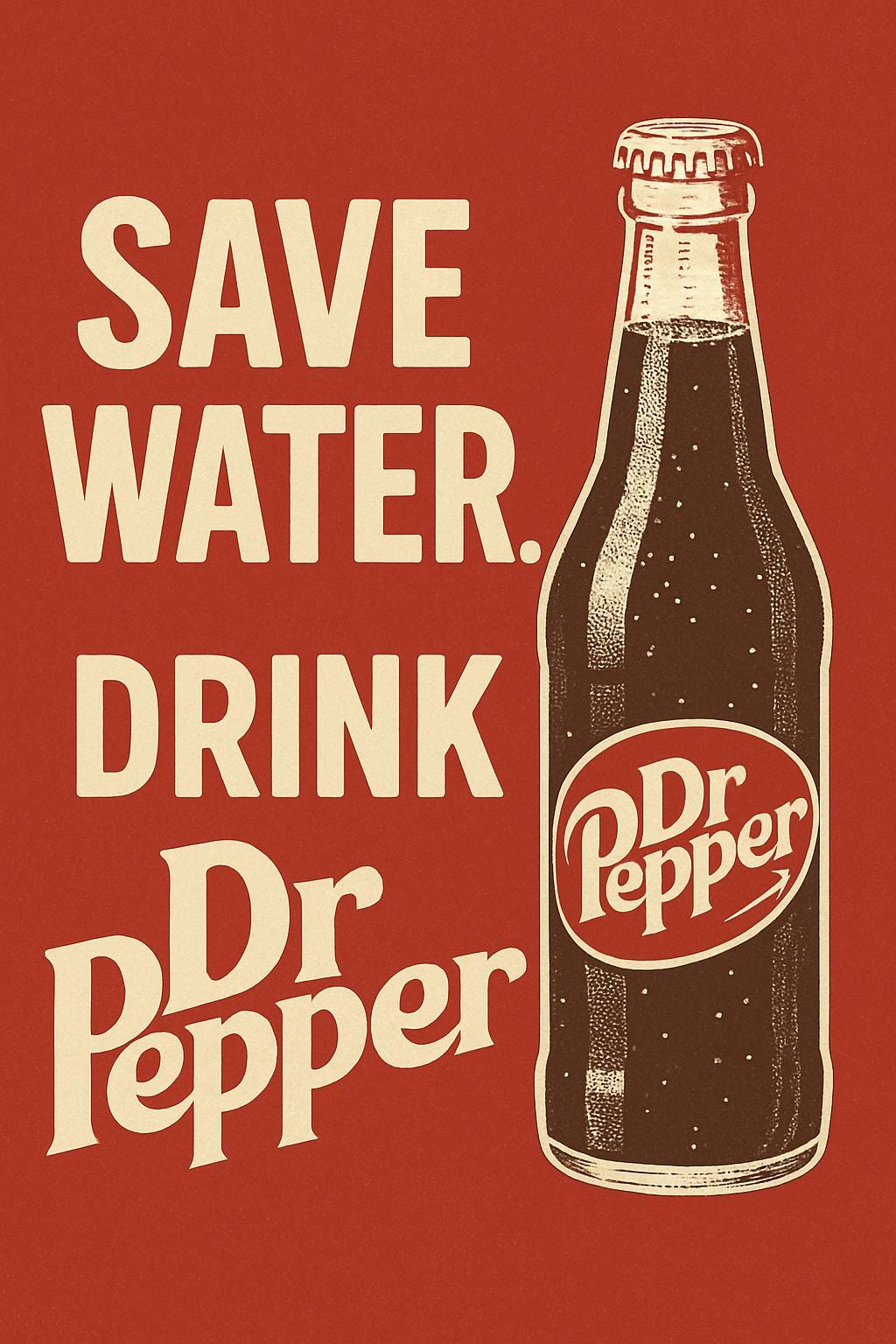 Vintage Soda Poster – “save Water, Drink Dr Pepper” Bottle Art - Etsy