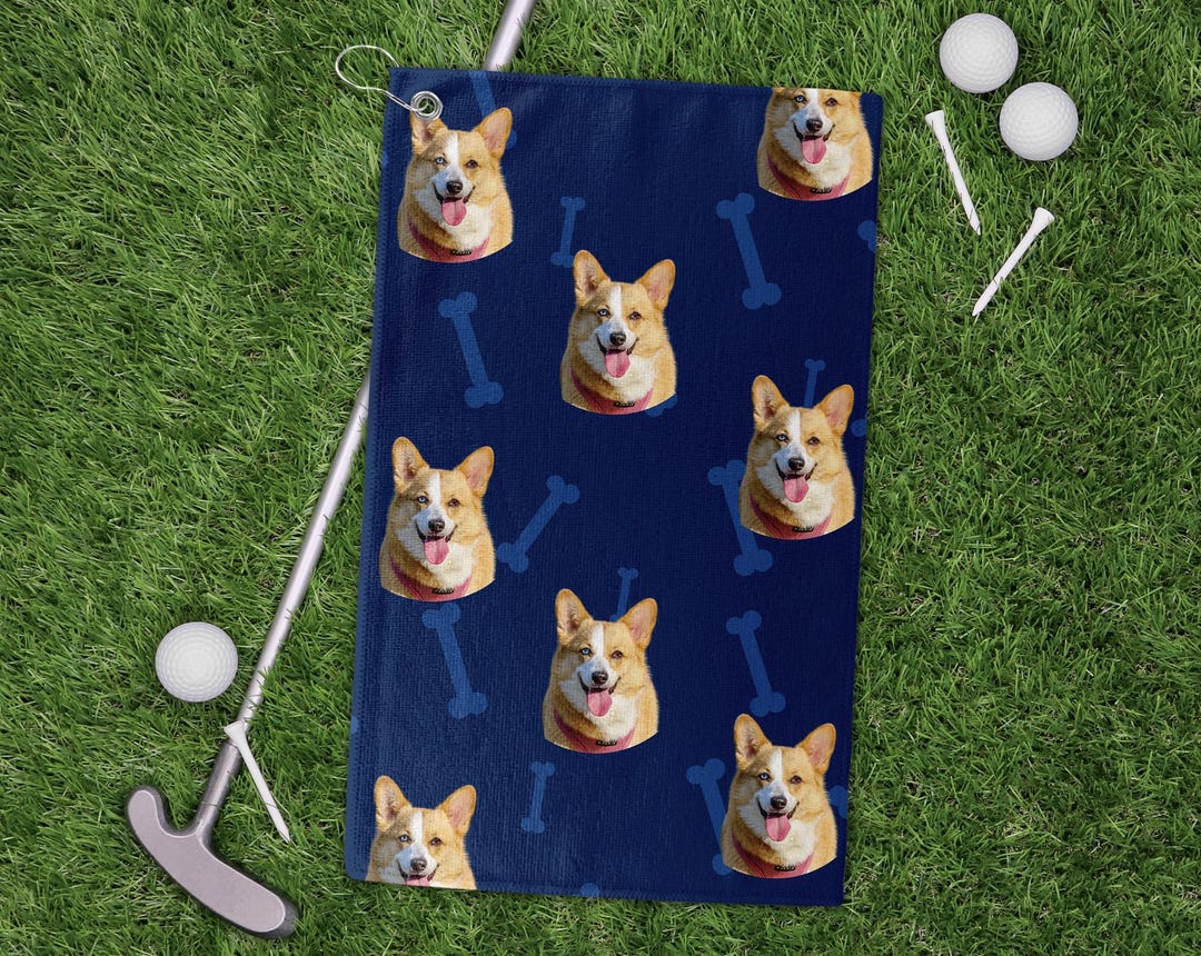 Pet Photo Golf Towel, Custom Dog or Cat Picture, Pet Themed Pattern Background, Personalized ...