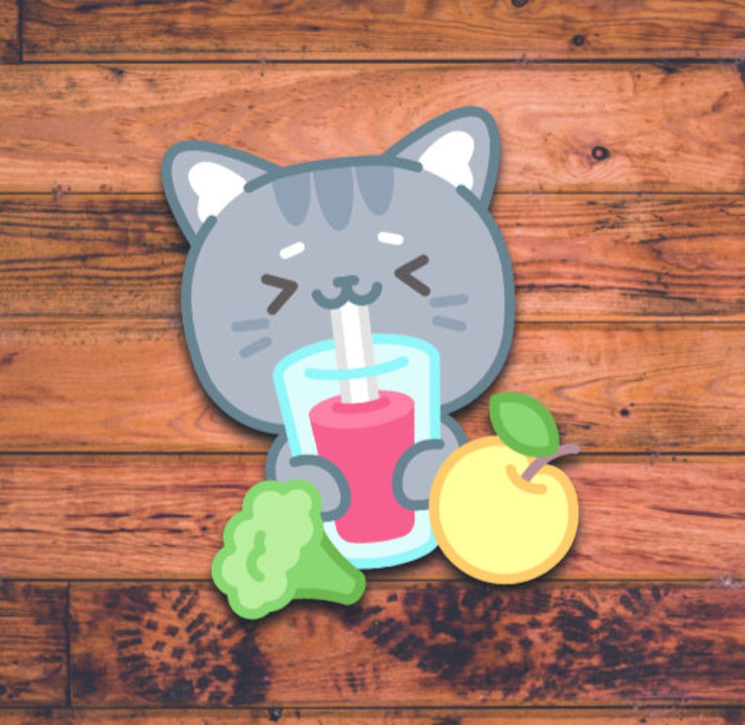 Cute Cat Drinking Smoothie Sticker, Cat Sticker for Laptop, Cat Sticker ...